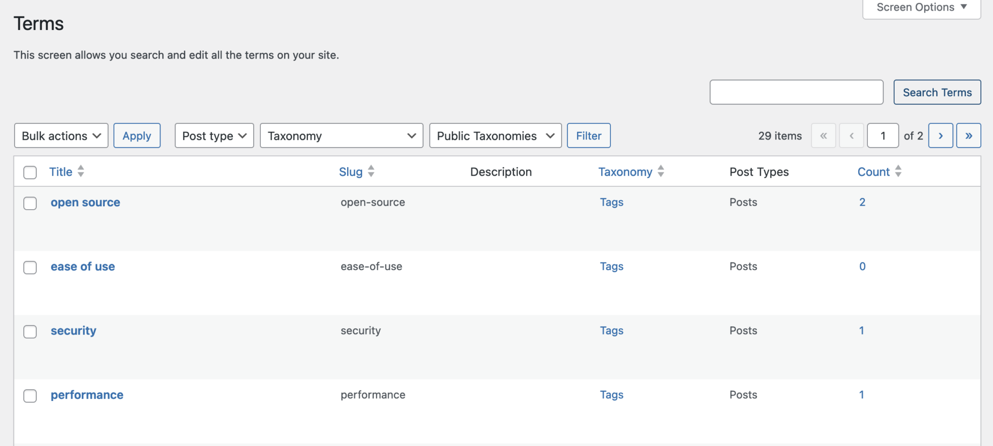 Introduction to the Terms Screen - TaxoPress