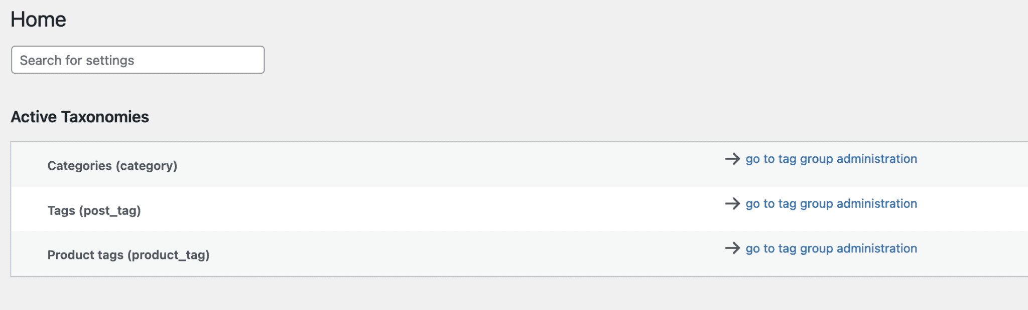 The Home Screen in Tag Groups - TaxoPress