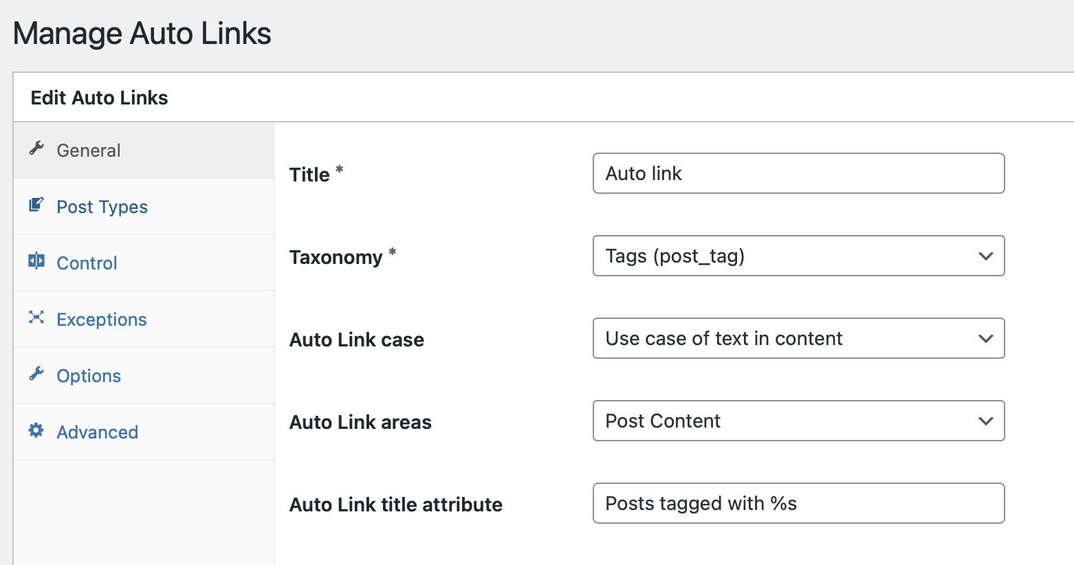 Auto Links Options - TaxoPress